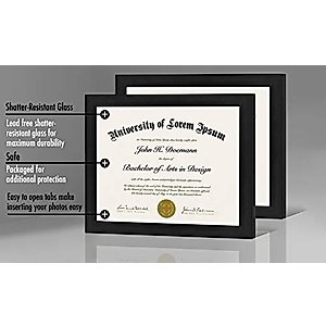 Americanflat 8.5x11 Picture Frame in Black - Set of 2 - Use as Diploma Frame or Certificate Frame with Shatter Resistant Glass - Hanging Hardware and Easel Included for Wall and Tabletop Display