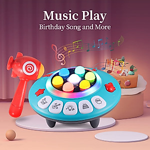 Tiyol 8-in-1 Musial Pounding Board, Baby Boy Toys, Light-Up UFO, Spaceship Hammer Educational Game for Toddler, Fun Birthday for Kids