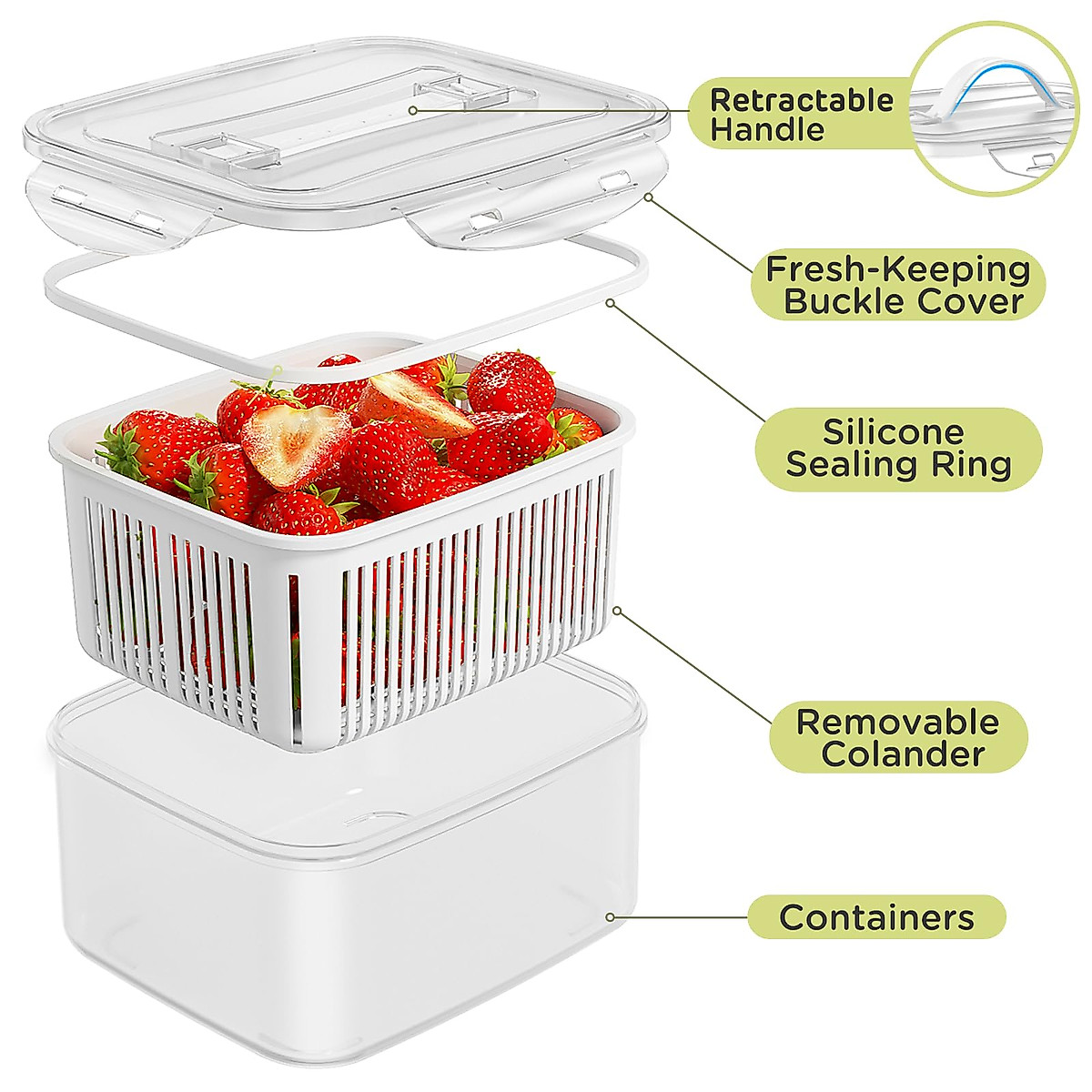 10PCS Fruit Vegetable Storage Containers for Fridge with Colander - Food Containers for Refrigerator Kitchen Organizer Produce Container Keep Fruits Vegetables Berry Meat Fresh longer,Dishwasher Safe