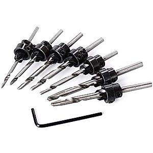 7 PCS Wood Countersink Drill Bits Set, SYWAN Counter Sinking Drill Bits with Stop Collars & Wrench for Carpentry Woodworking Screw Hole Cutter