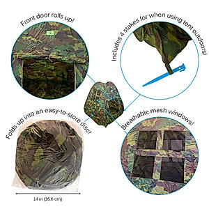 Vokodo Kids Pop Up Camouflage Play Tent Foldable Indoor Outdoor Camping Style Camo Hunting Pretend Play Army Playhouse Boosts Imagination Creative Learning Perfect Toy for Children Boys and Girls