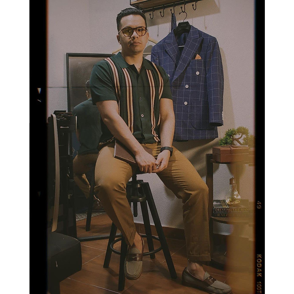 PJ PAUL JONES Mens Retro Striped Polo Shirt Short Sleeve Button Down Knitted Shirts Green M