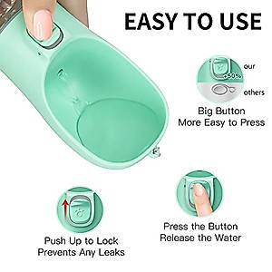 Airoto Dog Water Bottle, 12OZ Portable Water Bowl for Dog Leak Proof Dog Water Dispenser for Walking, Hiking & Travel Food Grade Plastic (Green)