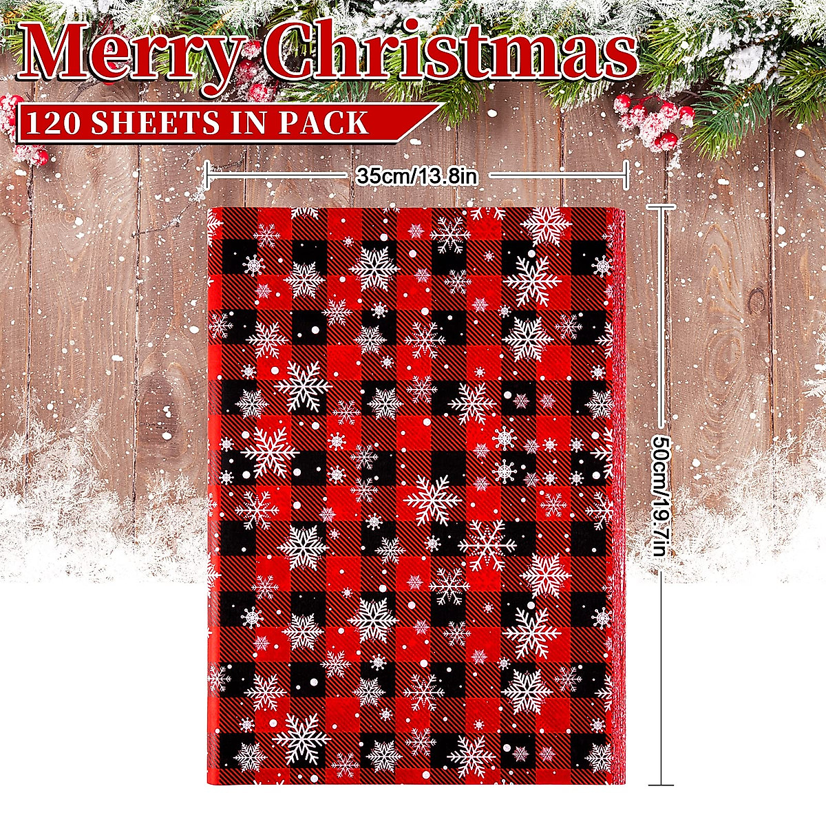 Whaline 120 Sheet Christmas Buffalo Plaid Tissue Paper Winter Red Black Plaids Snowflake Tissue Paper Xmas Wrapping Paper Rustic Art Craft Paper for Christmas Winter Party Craft Gift Wrapping
