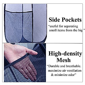 Mesh Pop-up Laundry Hamper, Folding Laundry Basket Tall Clothes Hamper with Durable Handles, 2 Pack Navy Blue