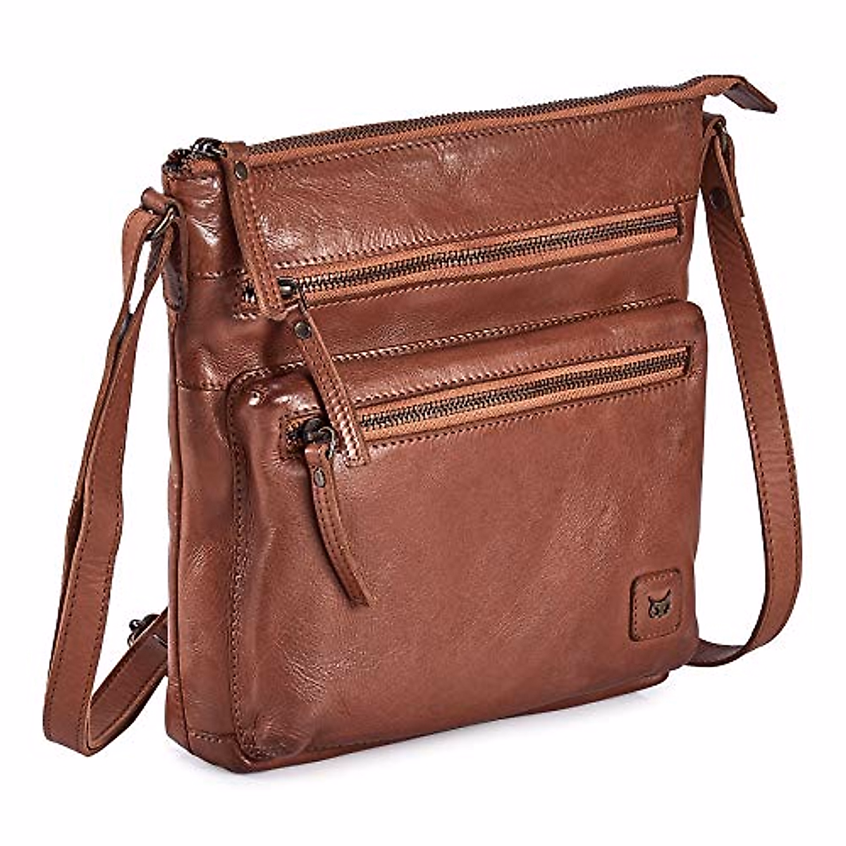 Wise Owl Accessories Real Leather Small Crossbody Handbags & Purses for Women -Premium Crossover Over the Shoulder Bag (Cognac Washed Vintage)