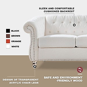Vaztrlus White Velvet Couches for Living Room 3-Seater Chesterfield Sofa Tufted Sofa Furniture Couch Nailhead Upholstered Couches Minimalis Light Luxury Easy to Assemble
