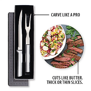 Rada Cutlery Knife 2-Piece Carving Set with Stainless Steel Blades with Brushed Aluminum, 11 Inches, Silver Handle