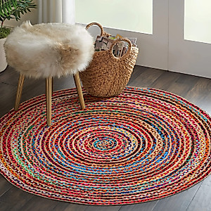 RIANGI - 4' Round Handwoven Jute Chindi Area Rug - Colorful Boho Rugs for Living Room - Hand Braided Multicolor Bohemian Rug for Farmhouse, Bedroom, Dining Room, Classroom, Hallway, Kitchen, Office