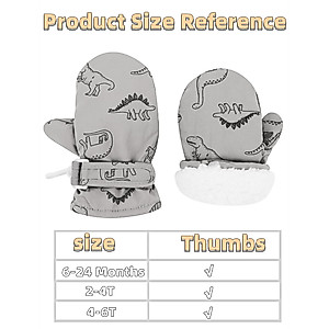 Slivery Color Toddler Mittens Kids Winter Warm Gloves Lined Fleece Gloves Waterproof Snow Baby Mitten for Boys Grey Dinosaur 2-4T