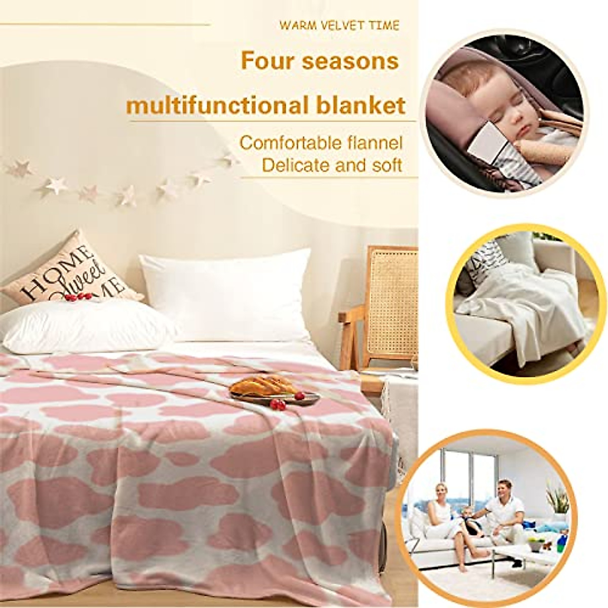 MAZACUIR Pink Cow Print Blanket Cow Blanket,Pink Throw Blanket Cow Print Throw Blankets ,Cow Throw Blanket, Cow Blanket for Adults cowprint Blanket -60X80 IN-01