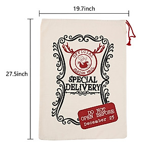 LessMo Christmas Santa Sack, Large Christmas Canvas Gift Bag with Drawstring, [Place to Write Wishes] Reusable Personalized Best Gift, for Xmas Package Storage, Christmas Party Supplies Favors