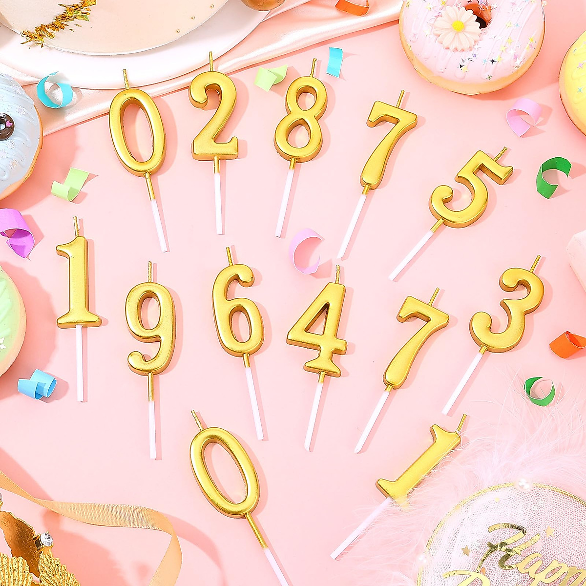56 Pcs Gold Number Birthday Candles Bulk Cake Toppers Candles for 1st Birthday to 18th Birthday Decoration Wedding Anniversary Party Celebration Baby Showers