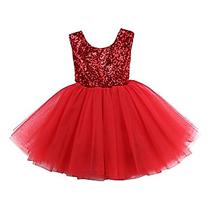 Toddler Baby Girl Valentine's Day Outfit Heart Sequins Backless Tutu Dress Little Valentine Princess Dress (Red, 2-3Y)