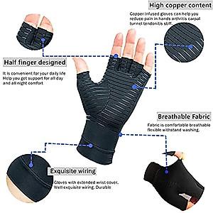 LTXB Fingerless Compression Gloves Copper Arthritis Gloves for Pain, Copper Gloves Compression Gloves for Carpal Tunnel Swelling Arthritis Pain Relief Gloves for Men and Women (M)