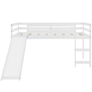 GLCHQ Multifunctional Design Solid Wood Twin Kids Loft Bed with Slide for Boys & Girls Bedroom (White)
