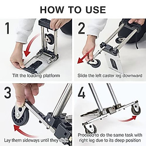 【 Upgraded 】 Japard Mini Folding Hand Truck, Luggage Cart with 2 Wheels Loadable Up to 22lbs, Brief Case, Back Pack, Business Trip, Roll Luggage Cart Foldable, Extra Small Carrying Cart Hand Luggage