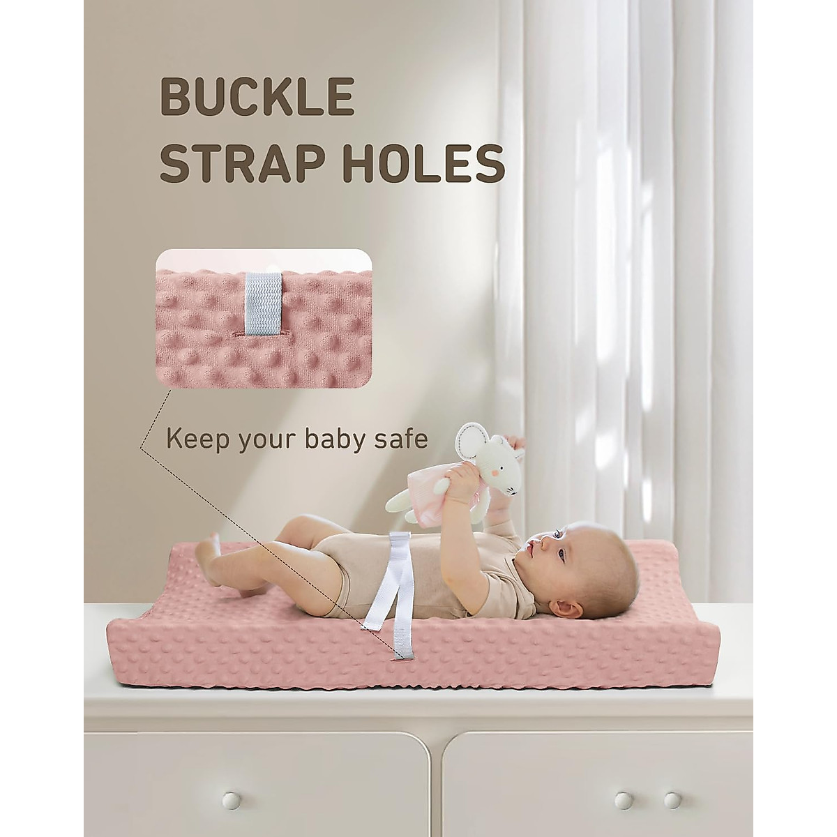 Babebay Changing Pad Cover - Ultra Soft Minky Dots Plush Changing Table Covers Breathable Changing Table Sheets Wipeable Changing Pad Covers Suit for Baby Boy and Baby Girl (Pink & Lt Gray)