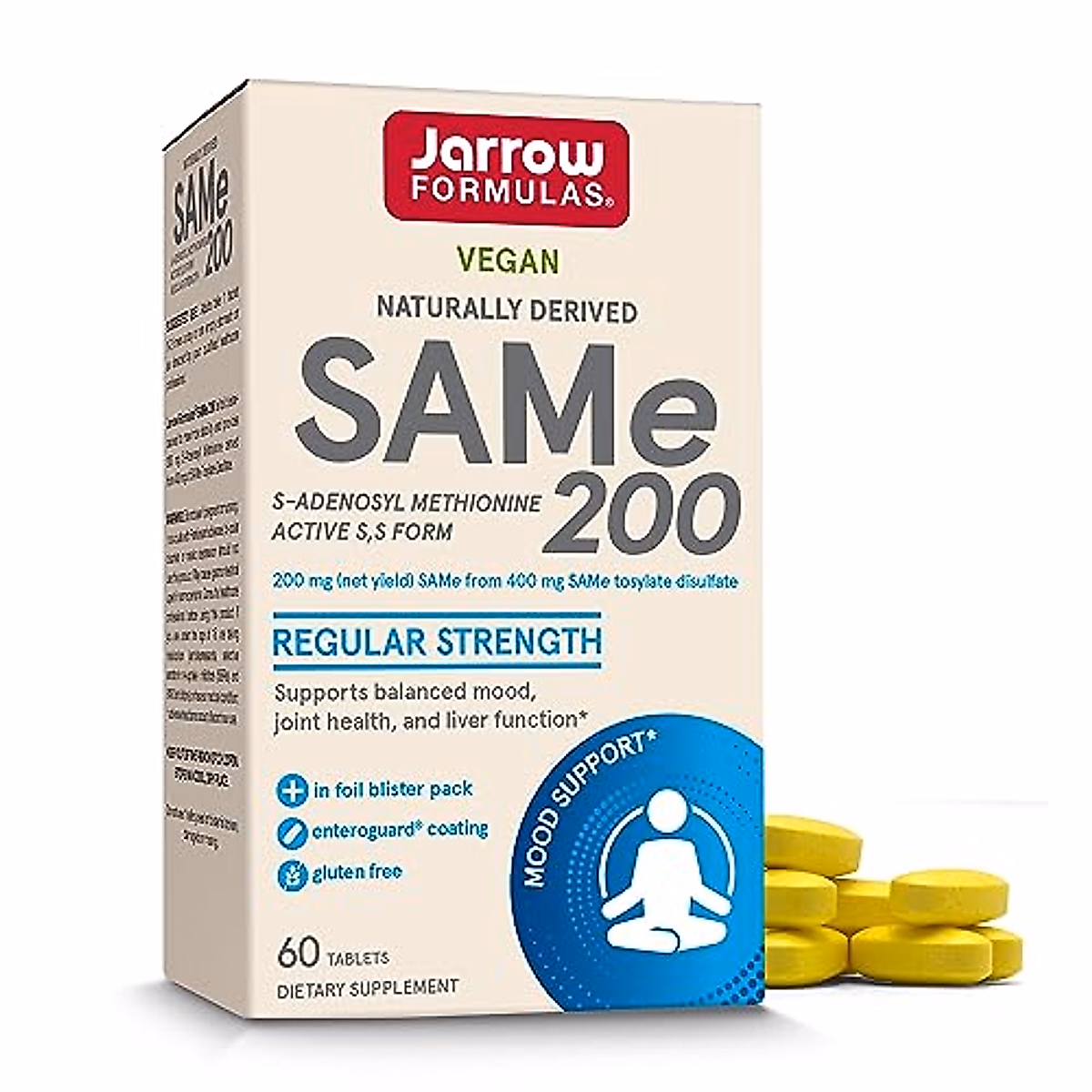 Jarrow Formulas Same 200 mg - 60 Tablets - Highest Concentration of Active S,S Form - Supports Joint Health, Liver Function, Brain Metabolism & Antioxidant Defense - 60 Servings