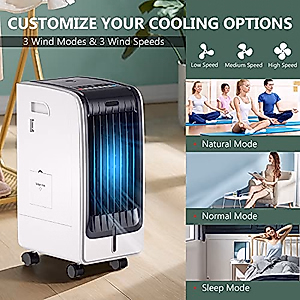 GOFLAME Evaporative Air Cooler, Bladeless Fan with 3 Mode and 3 Wind Speed Settings, Air Humidifier with 6L Water Tank, Quiet Operation, 8-hour Time Setting w/Remote Control, Ideal for Home and Office