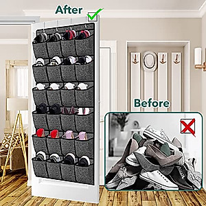 Meerainy Over the Door Shoe Organizer,Large 24 Pockets Hanging Shoe Rack with Sturdy Hooks,Space Saving Shoes Storage Hangs on Closets Pantry for Shoes, Sneakers High Heeled Shoes 24.8''*68.9''