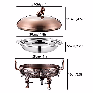 3L Chafing Dish, Stainless Steel Round Chafer Warmers Complete Set W/Food Pans, Aluminum Stand, Visible Pot Lid And Fuel Holders for Weddings, Buffet, Parties,Red copper