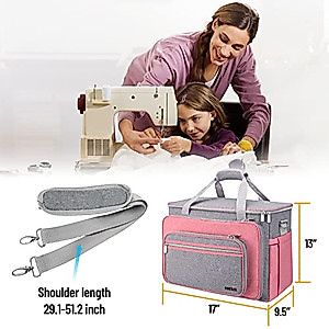 FINESUN Sewing Machine Bag, Grey& Pink - Foldable Deluxe Sewing Machine Carrying Case for Brother, Singer, Bernina and Most Machines