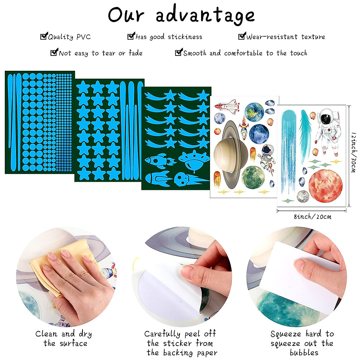 408 Pieces Glow in The Dark Space Wall Stickers Glowing Stars Wall Decals Luminous Spaceship Planet Astronaut Stickers Wall Decals for Kids Bedroom Decor