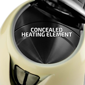 OVENTE Electric Kettle Stainless Steel Instant Hot Water Boiler BPA Free 1.7 Liter 1100 Watts Fast Boiling with Cordless Body and Automatic Shut Off Safe and Perfect for Tea Coffee Milk, Beige KS96BG