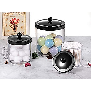 Premium Quality Apothecary Jars - Clear Plastic Storage Jars with Rust Proof Stainless Steel Lids - Bathroom Vanity Countertop Storage Organizer Canister Holder House Decor | Set of 3 (Black)