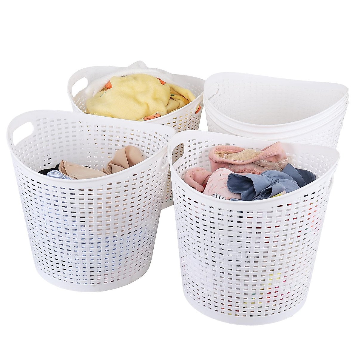 Sadstory 40 L Plastic Laundry Hamper, Large Plastic Storage Baskets, White, 6 Packs