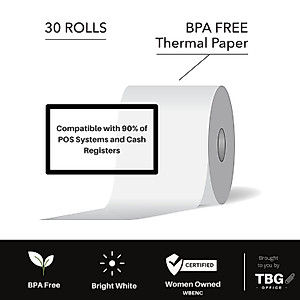 3 1/8” x 230' Thermal Paper Rolls - BPA FREE AND MADE IN THE USA – Receipt paper rolls – Point of Sale Cash Register - Thermal printer paper - Credit Card Paper - for POS systems (1 Case - 30 Rolls)