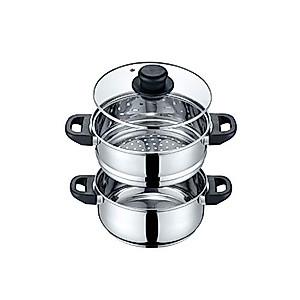 CONCORD 3 Quart Stainless Steel 3 Piece Steamer Cookware Set. Features 2 Quart Veggie Steamer and 3 Quart Cooking Pot with tempered glass lid. (INDUCTION COMPATIBLE)