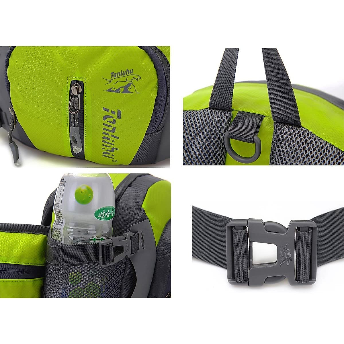 Multifunctional Water Resistant Waist Pack Backpack Daypack with Water Bottle Pockets for Running/Hiking/Cycling/Traveling (Black)