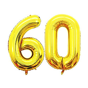 GOER 42 Inch Gold Number 60 Balloon,Jumbo Foil Helium Balloons for 60th Birthday Party Decorations and 60th Anniversary Event
