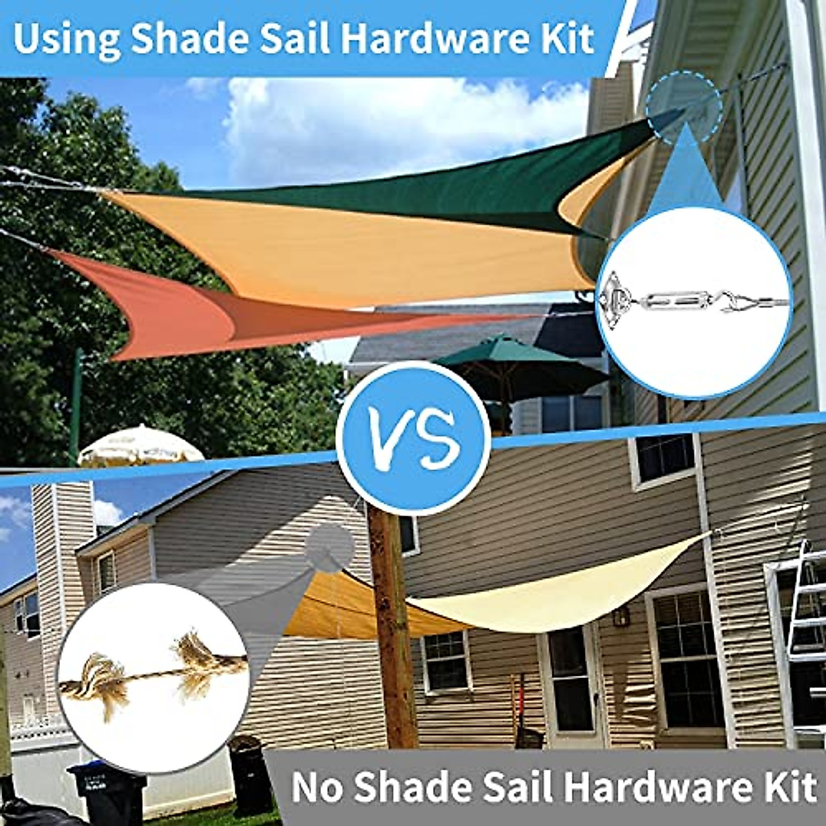 HDYAR 84 Pcs Sun Shade Sail Hardware Kit with Cable Wire Rope for Rectangle Square Triangle Shade Sail Installation, 6 inch 304 Grade Stainless for Garden,Outdoors,DIY Crafts,Railing