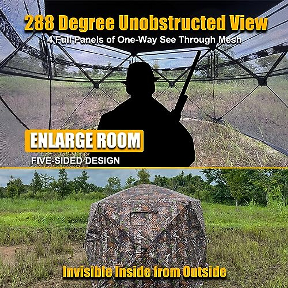 CROSS MARS Extra Large Tall 3-4 Person 5-Sided Hunting Blind 288 Degree See Through Ground Camouflage Portable Pop Up Turkey Deer Blinds Tent