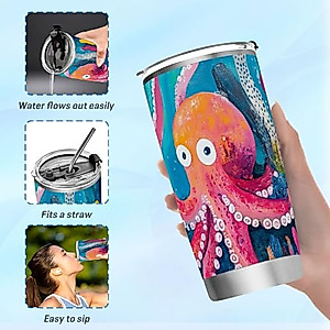 sanluoli animal sea Hiding in Coral Reef Stainless Steel coffee cup with lid with Straw Lid insulated coffee mug for outdoor Aesthetic straw tumbler 20 OZ