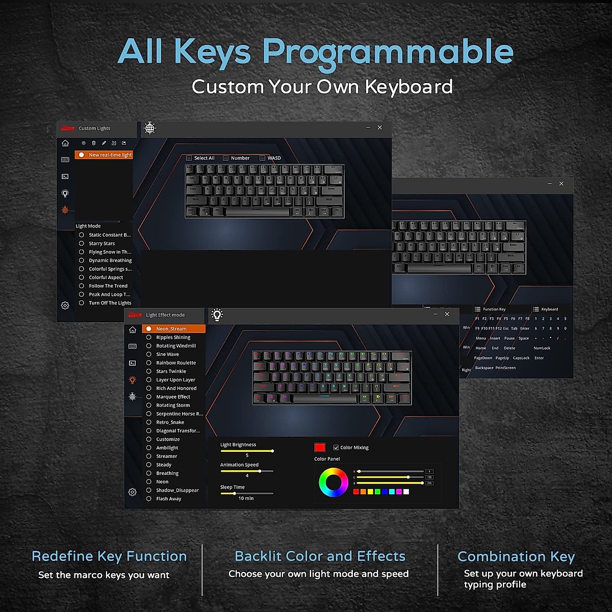 RK ROYAL KLUDGE RK61 60% Mechanical Keyboard with Coiled Cable, 2.4Ghz/Bluetooth/Wired, Wireless Bluetooth Mini Keyboard 61 Keys, RGB Hot Swappable Red Switch Gaming Keyboard with Software - White
