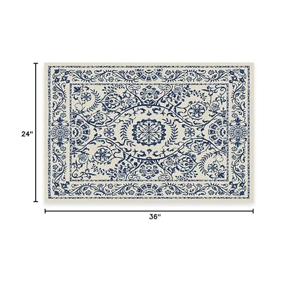 RUGGABLE Washable 2x3 Area Rug, Delphina Delft Blue, Premium Vintage Rugs for Living Room, Bedroom, Kitchen, Office, Classroom with Gripper Non Slip Pad