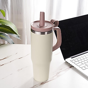 40oz Tumbler, Insulated Stainless Steel Water Bottle with Straw, Cover Cap, Leak Proof Travel Tumbler with Handle, BPA-Free, Cupholder Friendly, Gifts for Women & Men, Khaki