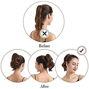 BARSDAR 10 Inch Claw Clip in Ponytail Hair Extensions Hair Piece Short Curly Synthetic for Girls Women (Darkest Brown mix Dark Auburn Evenly)