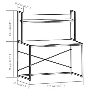 vidaXL Computer Desk: Large, Black, 47.2"x23.6"x54.3", Industrial Style Office Desk with Bookshelf, Engineered Wood, Powder-Coated Metal, Ideal for Home and Office Use