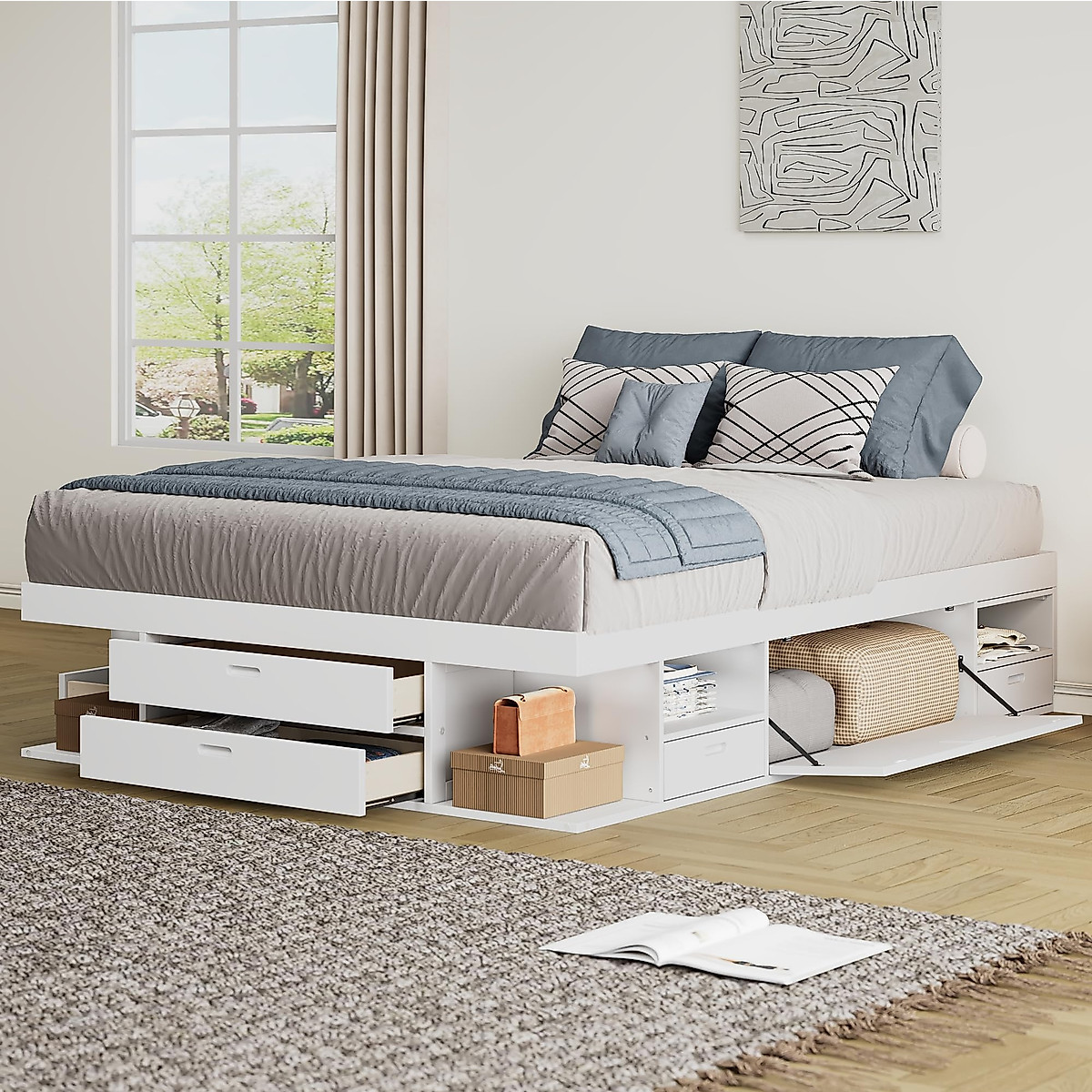 Merax Wood Captain's Platform Storage Bed with Drawers,Classic Bed Frame No Box Spring Needed Full, White