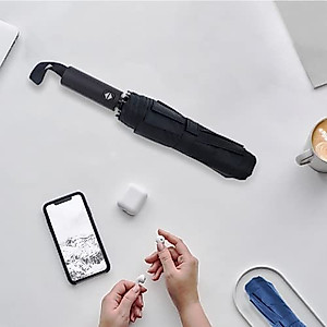 Pumi-geous Automatic Travel Umbrella Windproof Lightweight Strong Compact 8Ribs Collapsible Backpack Umbrella Suit For 2 Adult (Black)