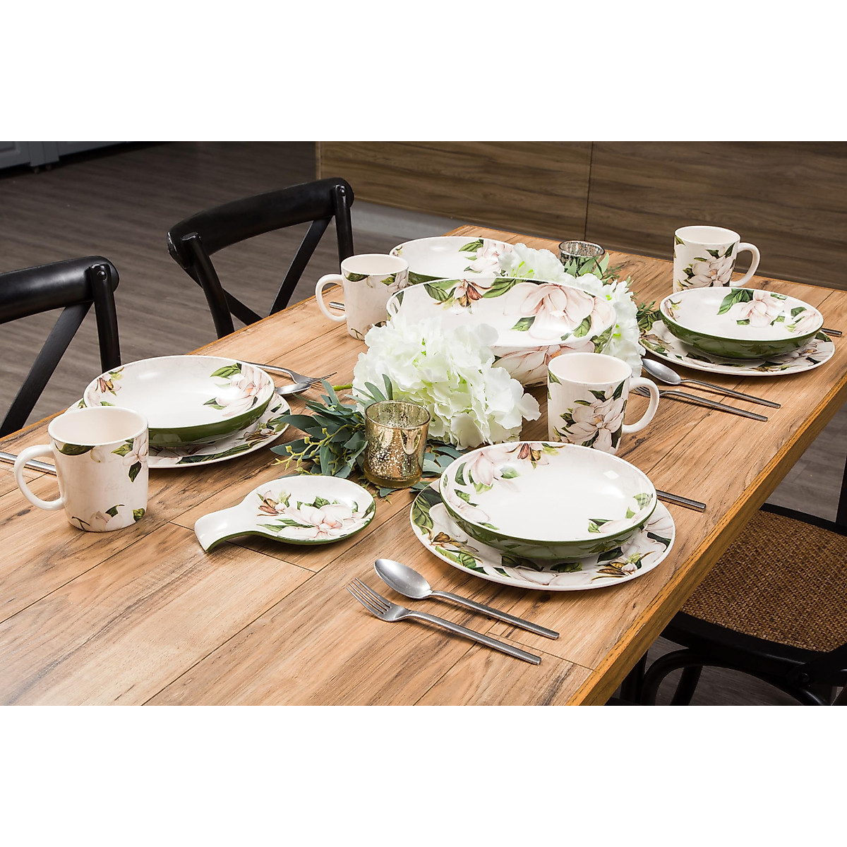 Bico Magnolia Floral Ceramic Mugs, Set of 4, for Coffee, Tea, Drinks, Microwave & Dishwasher Safe