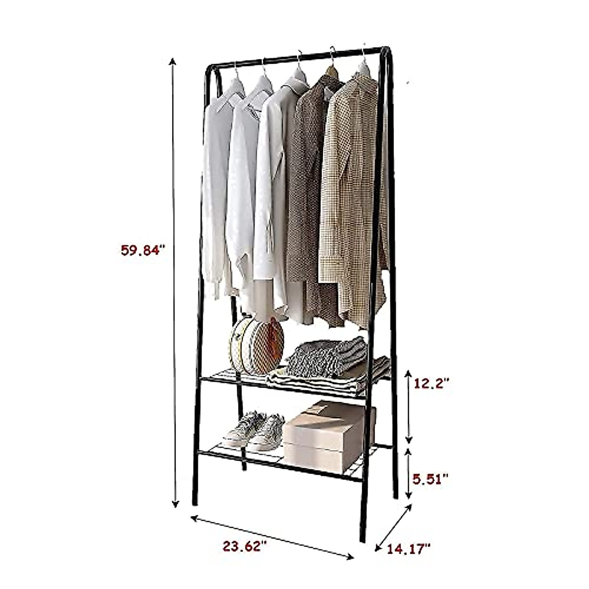 Mivnue Clothes Garment Rack with Shelves, Heavy Duty Clothing Rack for Bedroom, Metal Clothes Rack for Hanger Clothes, Small Clothes Rack Black