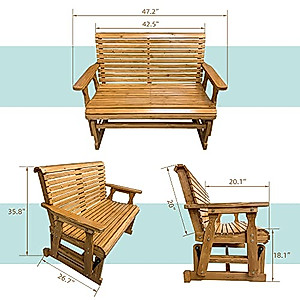 Wooden Patio Glider with High Roll Back and Deep Contoured Seat, Solid Fir Wood, 2-Seater, Heavy Duty 800 LBS, 4 Feet