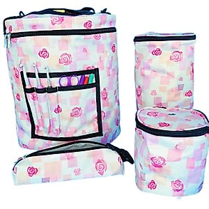 BEST Yarn Storage Bag Organizer Crochet Knitting Craft DIY Project Holder Tote for EXCEPTIONAL Organization - Lightweight STYLISH & Portable (Rose Pink)