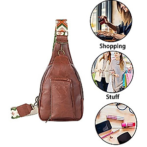 Mzjeaziany Women Chest Bag Sling Bag Small Crossbody PU Leather Satchel Daypack Shoulder backpack with coffee pocket for traveling hiking…（coffee pocket）